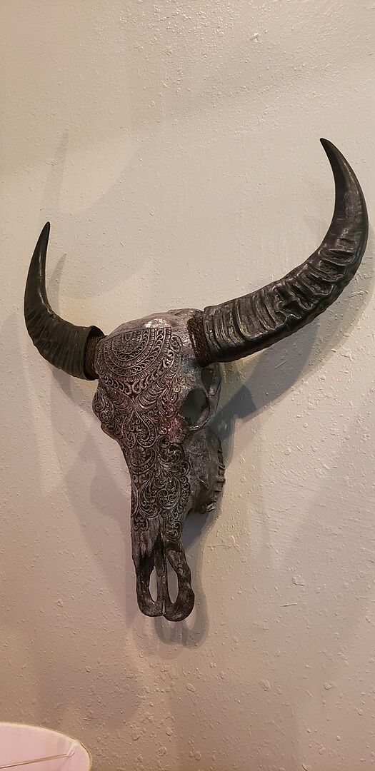 Hand Carved Buffalo Skull - Gray Boho – Skull Bliss