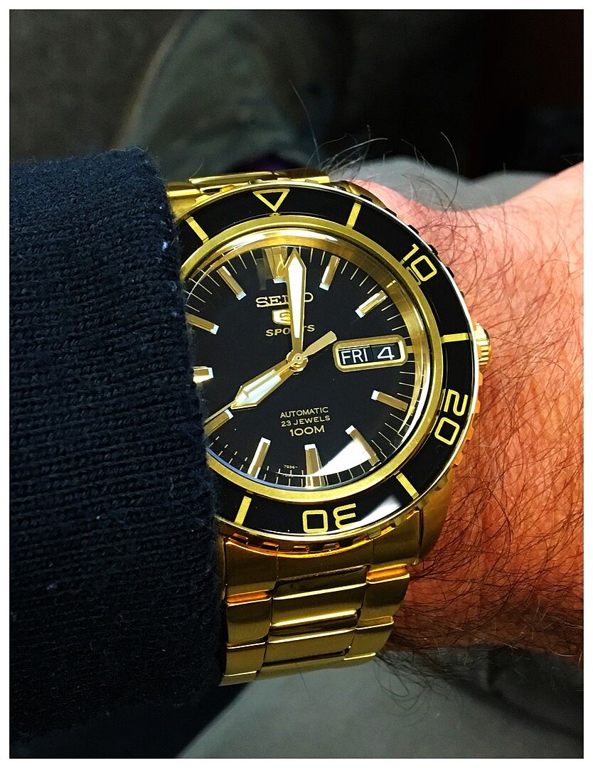 Seiko 5 Automatic Black Dial Gold-tone Men's Watch SNZH60 4954628125835 ...