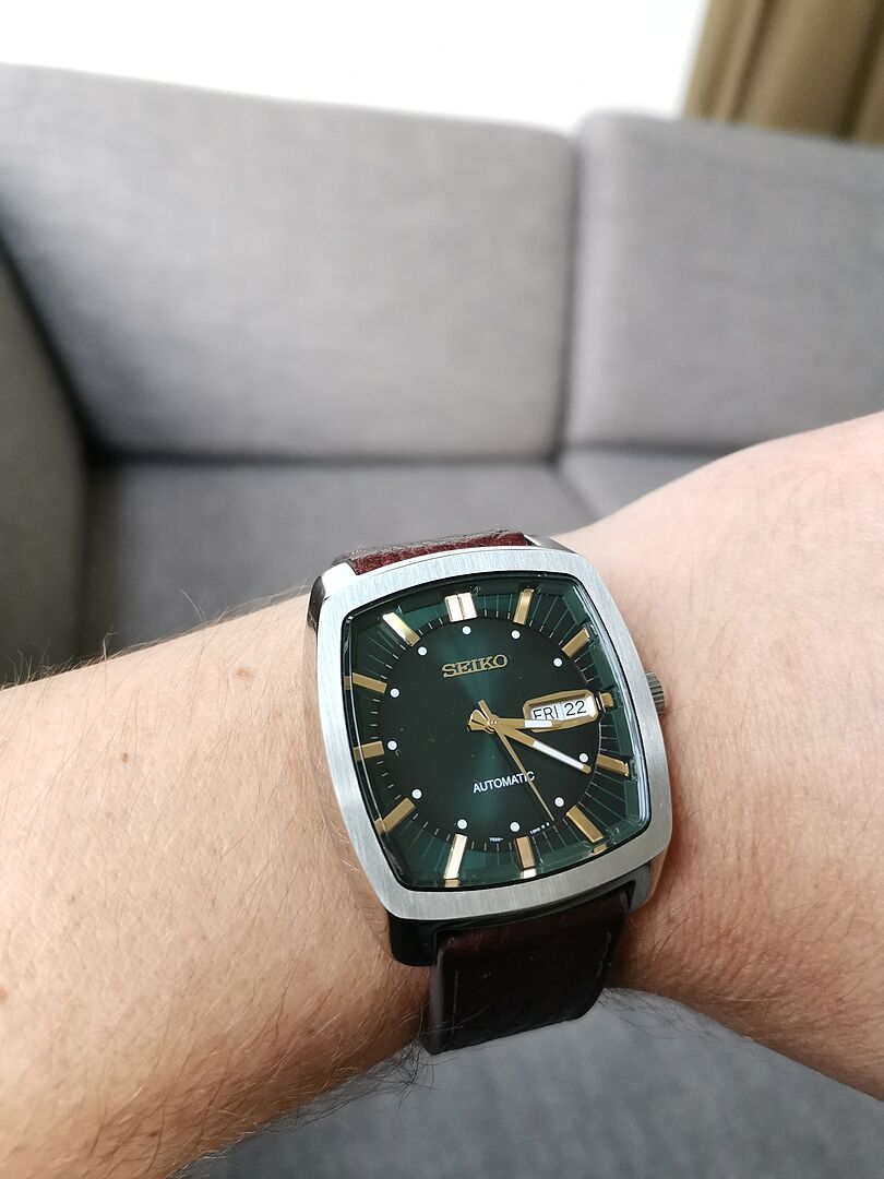 Seiko ReCraft Automatic Green Dial Brown Leather Men's Watch SNKP27 ...