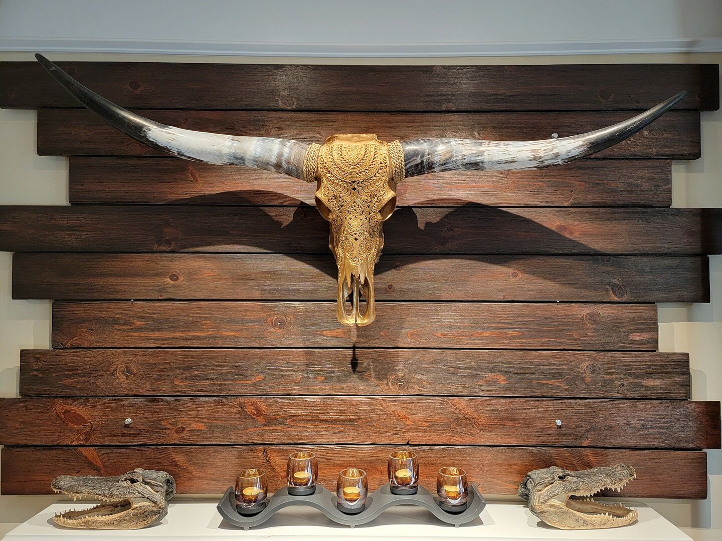 Hand Carved Longhorn Skull - Golden Boho – Skull Bliss