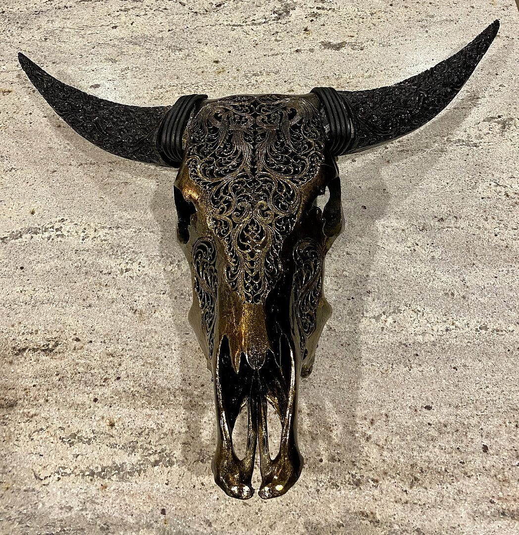 Hand Carved Cow Skull - Antique Bronze Titan // Metallic Finish – Skull ...