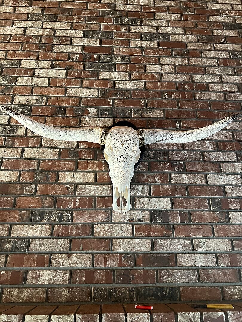 Hand Carved Longhorn Skull - White Boho – Skull Bliss
