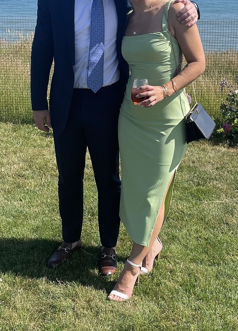 Shop the Dream Crush Lace-Up Back Side Split Midi Dress Matcha | Selfie ...