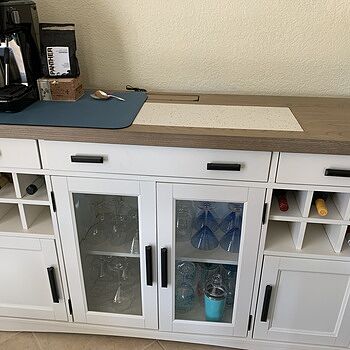Americana Modern Cotton 66" Quartz Insert Buffet with Open Hutch From ...