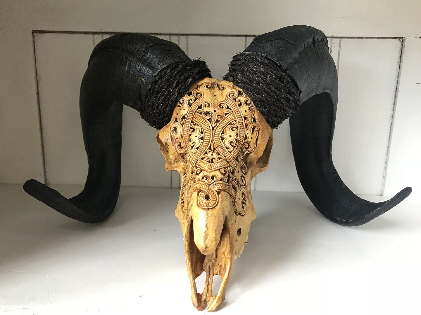 Hand Carved Ram Skull - Antique Phantom – Skull Bliss