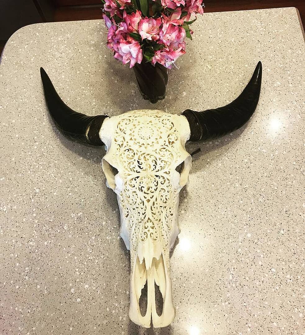 Hand Carved Buffalo Skull - Hypnotic Cosmos – Skull Bliss