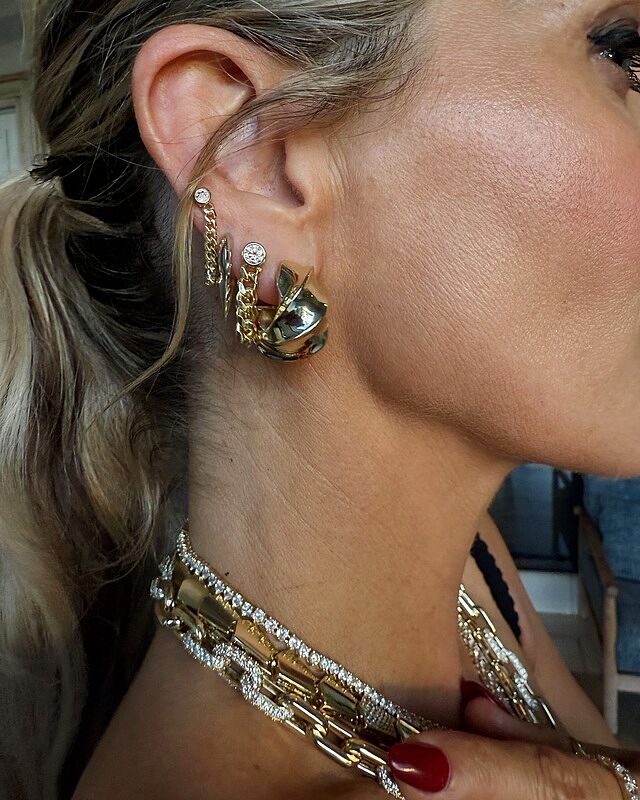 Julian Soft Chain Hoops - Gold|White Diamondettes