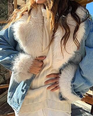 Denim faux fur jacket store